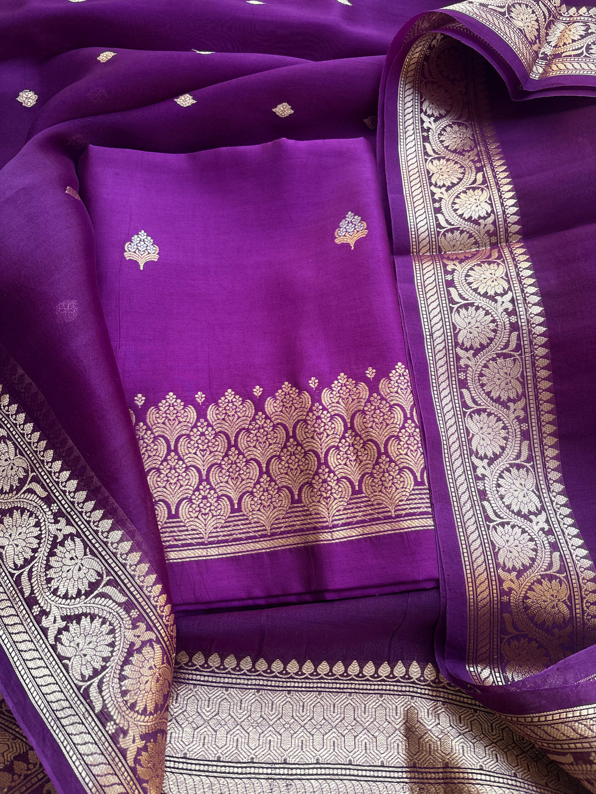 Purple Kora silk suit set – Weavers and Artisans